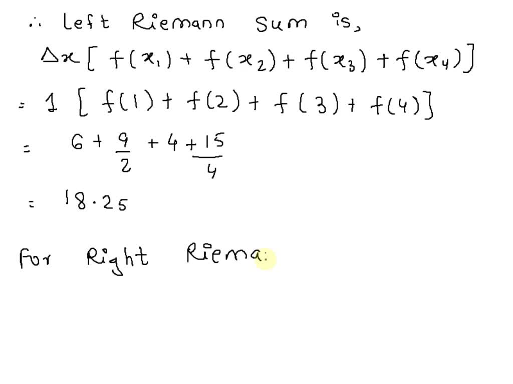SOLVED: Use the figures to calculate the left and right Riemann sums ...
