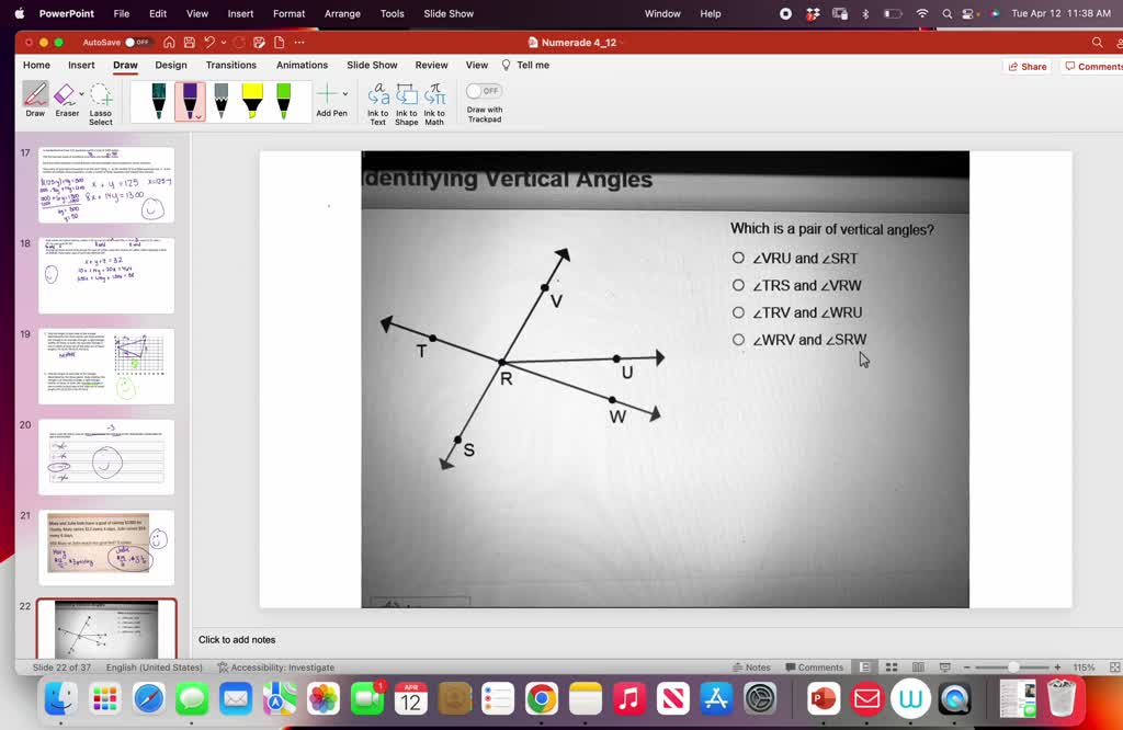 In the diagram, which angle is part of a linear pair and part of a vertical pair? BFC CFG GFD EFA