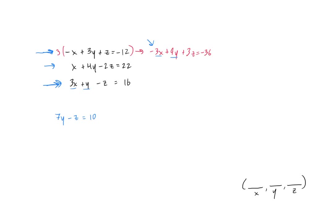 SOLVED: Consider the following system of equations and solve for x, y, and z using any method: x ...