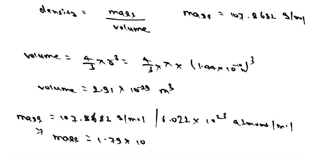 SOLVED: A) What is the theoretical density of silver, Ag at 20C. Show ...