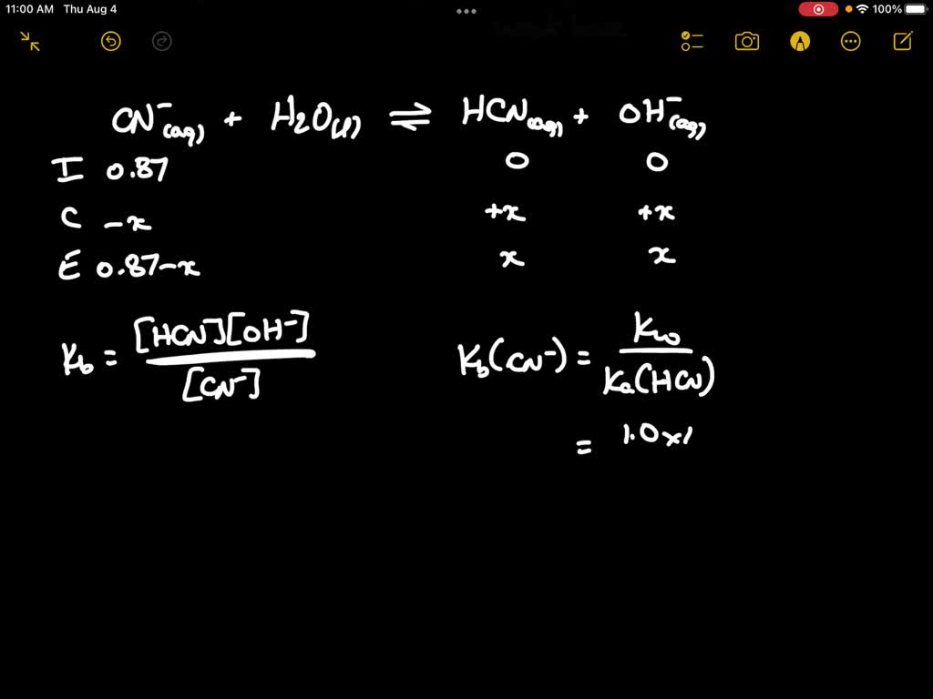 The acid-dissociation constant of hydrocyanic acid (HCN) at 25.0 °C is ...
