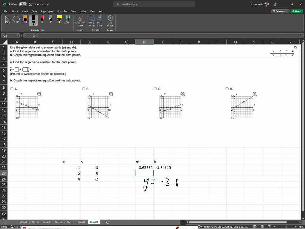 Solved Consicer The Following Set Of Ordered Pairs Calculate The Slope And Y Intercept For 