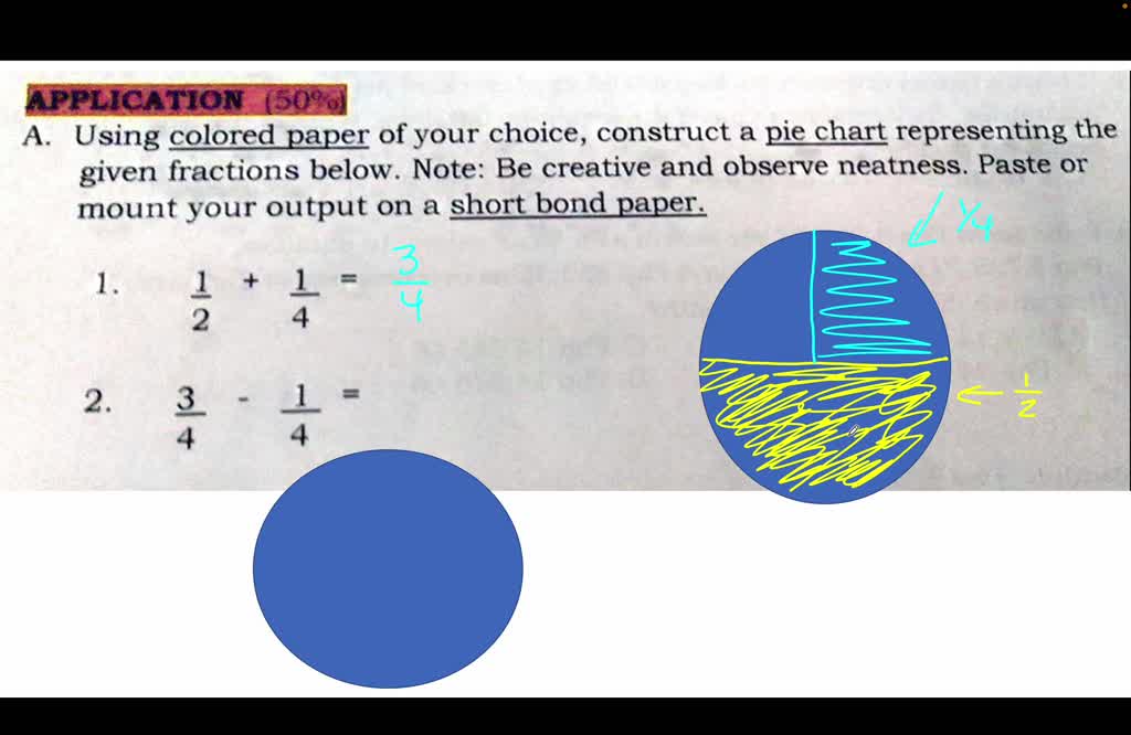 SOLVED: 'APPLICATION (50%)A. Using colored paper of your choice, construct a pie chart ...
