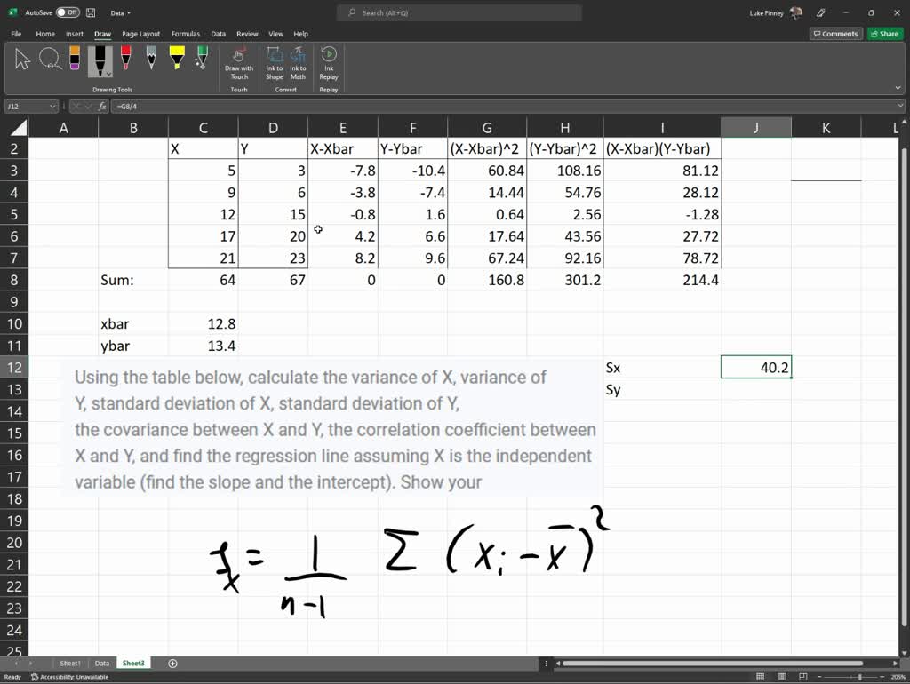 SOLVED: Using the table below, calculate the variance of X, variance of Y, standard deviation of ...