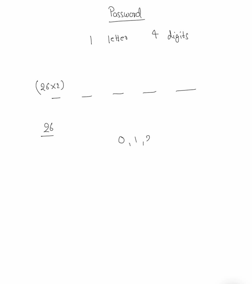 SOLVED: A computer password is required to be 5 characters long. How many passwords are possible ...