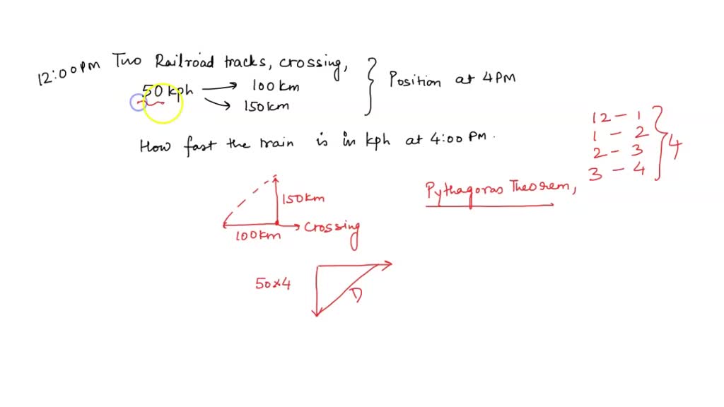 SOLVED: 'Two railroad tracks are perpendicular to each other. At 12:00 ...