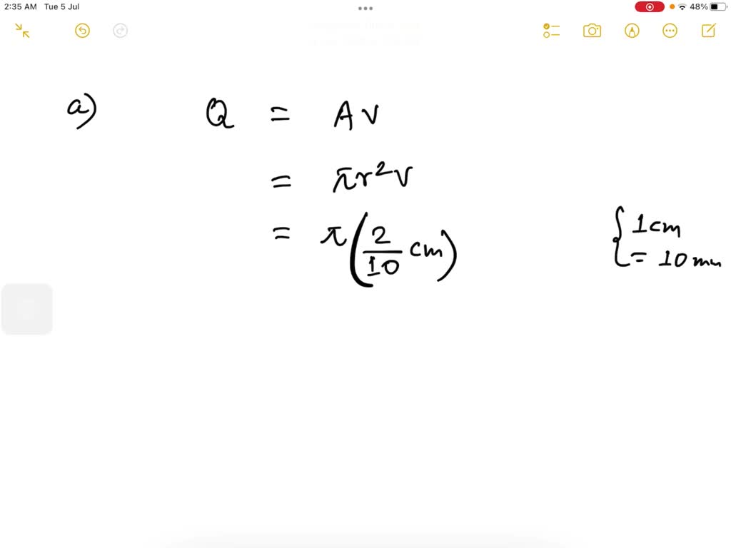 SOLVED: Blood is flowing through an artery of radius 2 mm at a rate of ...