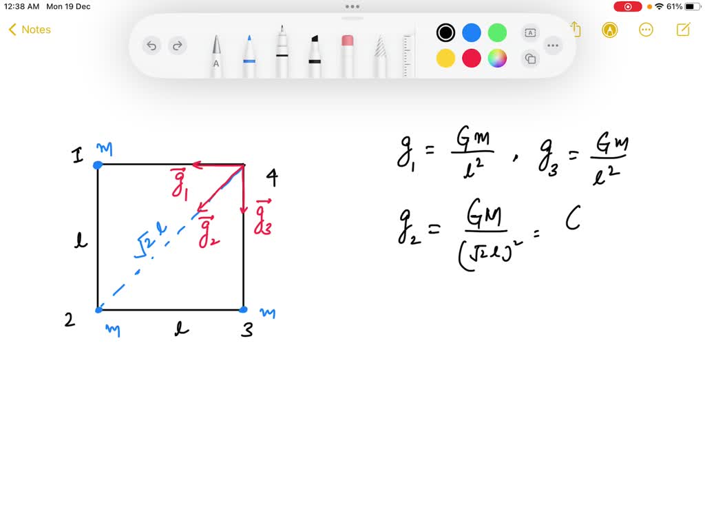 SOLVED: Three objects of equal mass are located at three corners of a square of edge length ℓ as ...