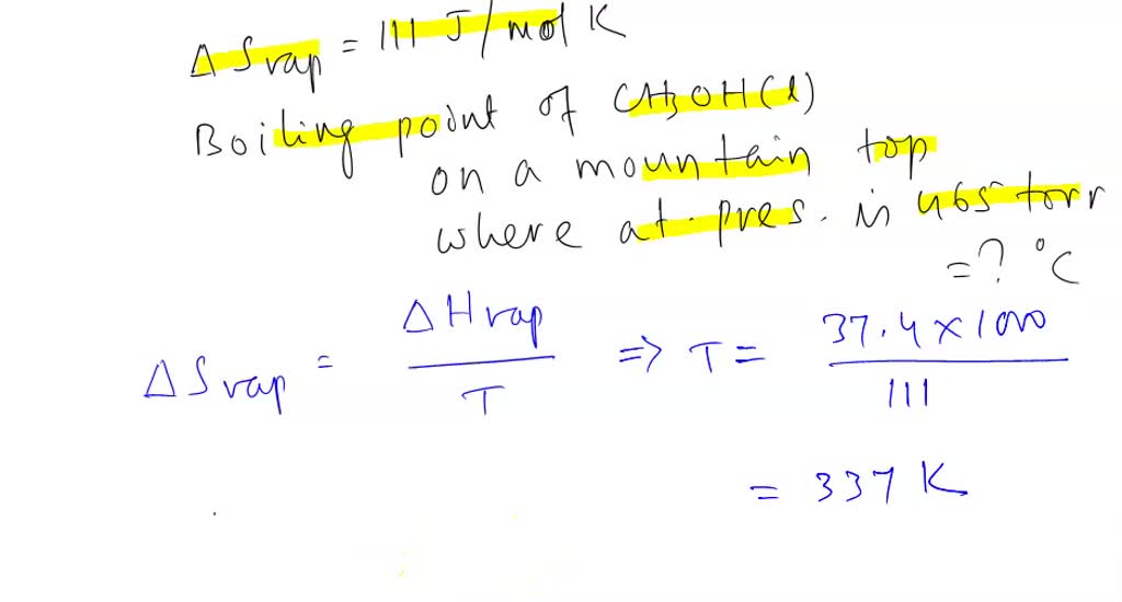 The vaporization of methanol CHâ‚ƒOH(l) â‡Œ CHâ‚ƒOH(g) is an ...