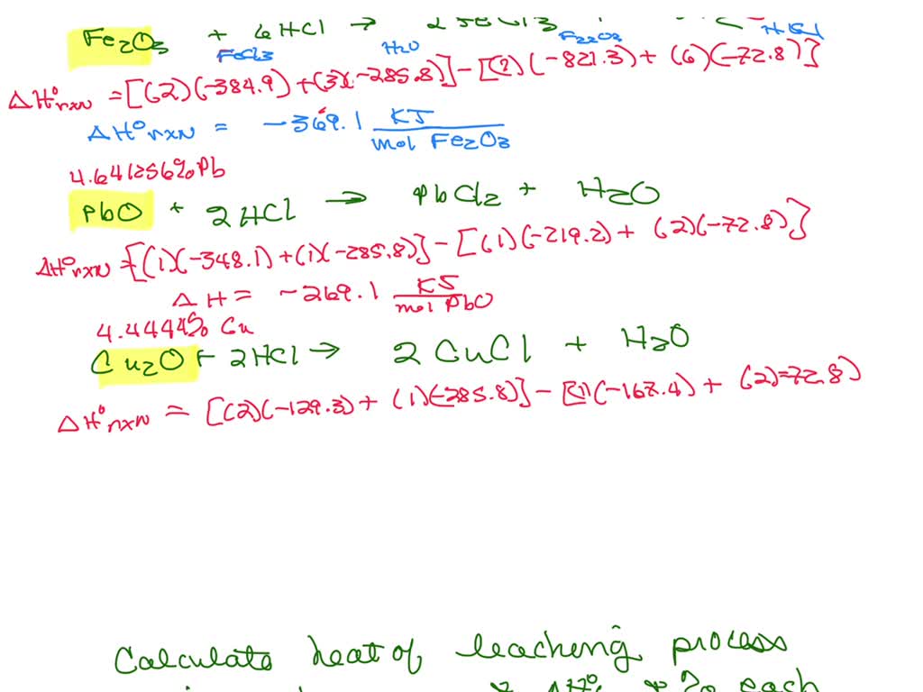 SOLVED: Fe2O3, PbO and Cu2O in a roasted tin ore reacts as follows ...
