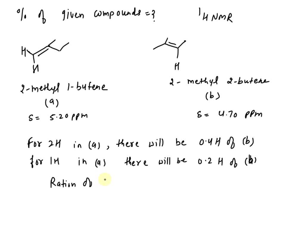 SOLVED: Using the NMR spectrum calculate the % of 2-methyl-1-butene and the % of 2-methyl-2 ...