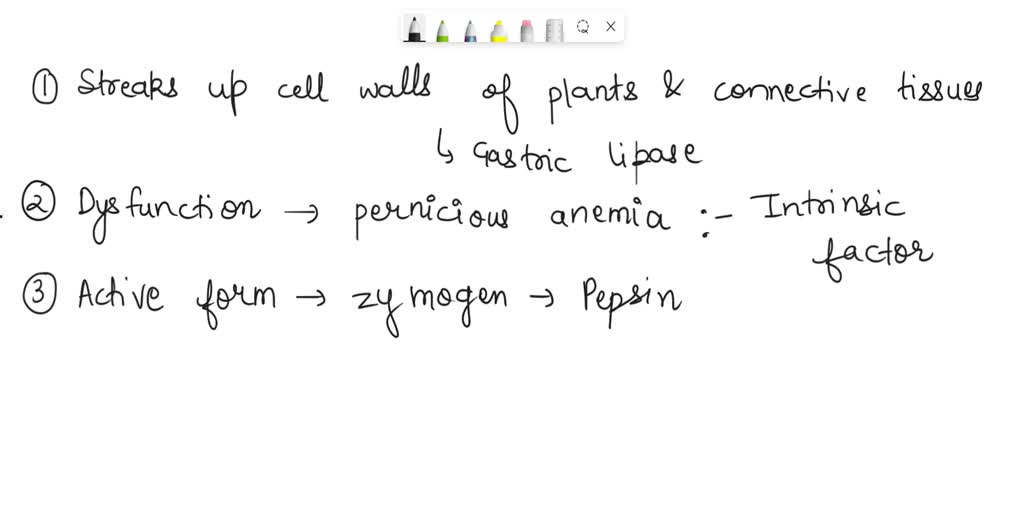 SOLVED: Match each description to the correct component of gastric juice: - Breaks up cell walls ...