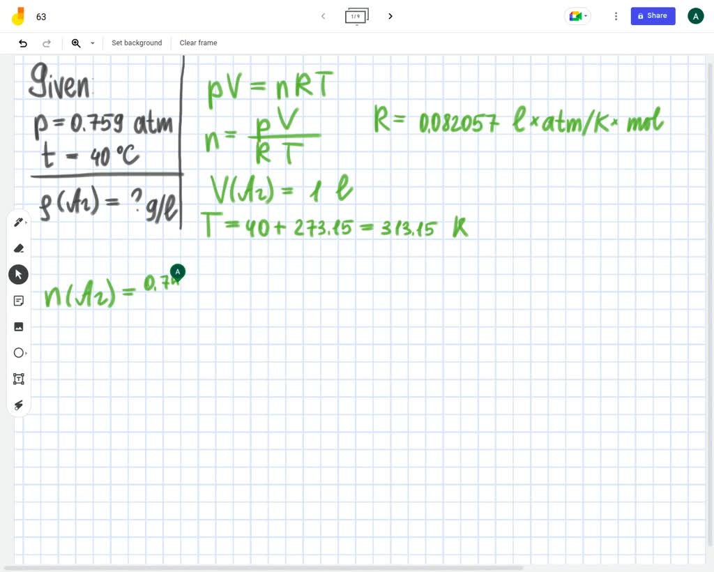 SOLVED: A sample of argon gas, Ar, has a density of g/L at a pressure of 0.759 atm and a ...
