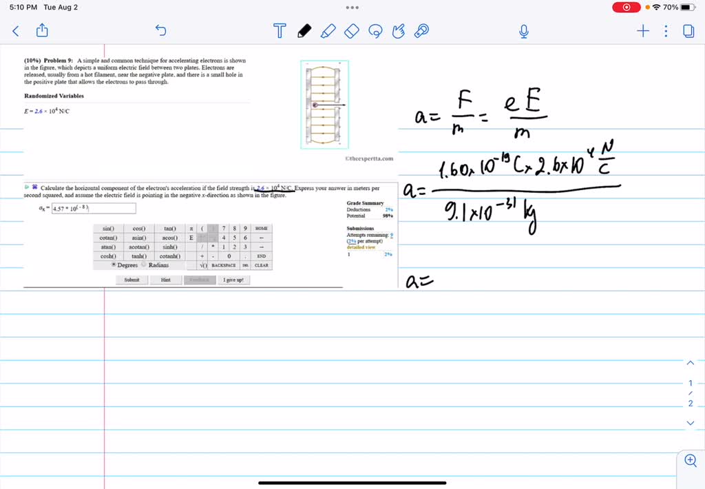 SOLVED: Problem 9: A simple and common technique for accelerating electrons is shown in the ...