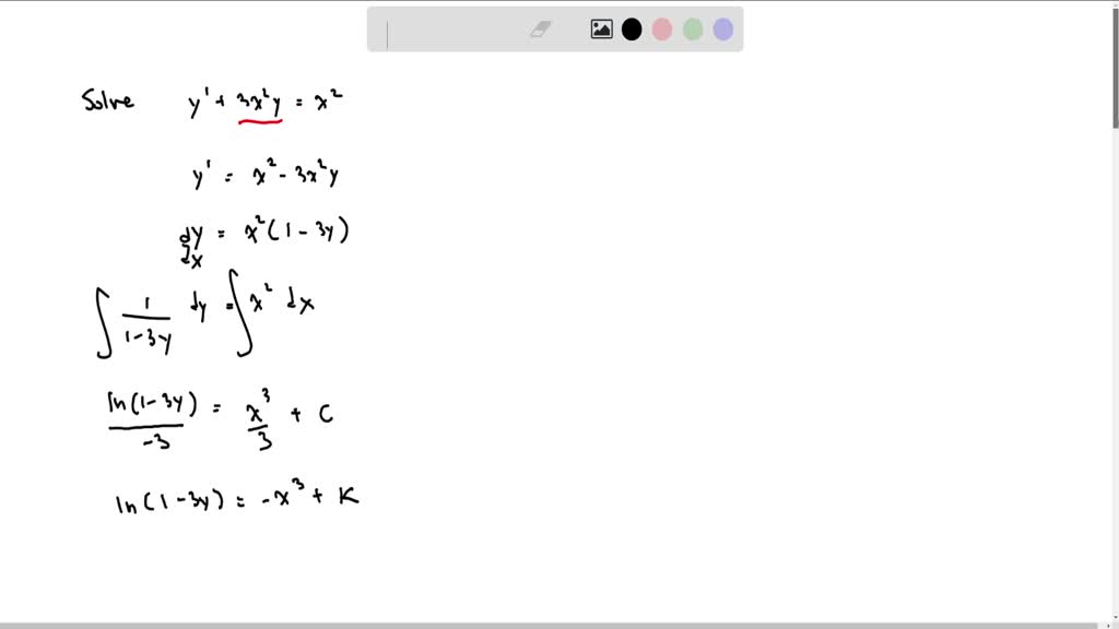 SOLVED: y'+3x^2y=x^2. find the general solution of the given ...