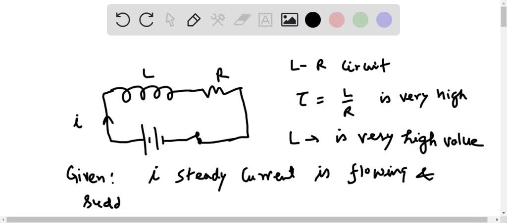 SOLVED: A steady current flows through a circuit with a large inductive ...