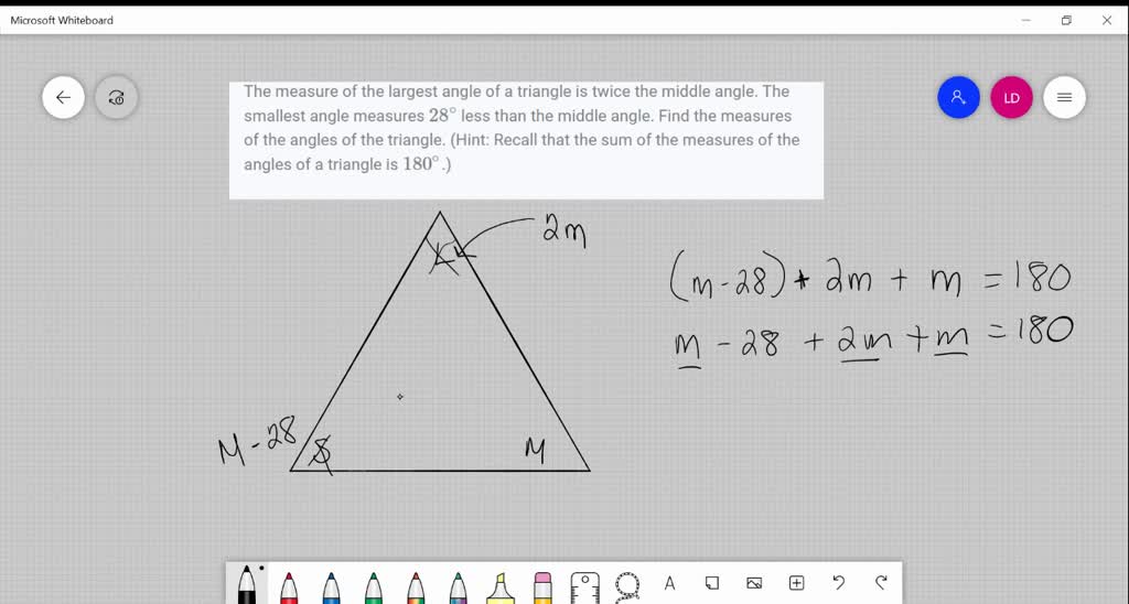 SOLVED: The measure of the largest angle of a triangle is twice the ...
