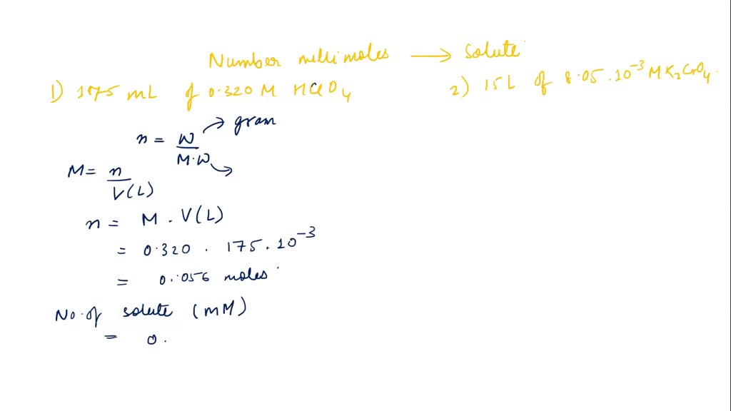 Find The Number Of Millimoles Of Solute In a 175 ML Of 0 320 M HClO4