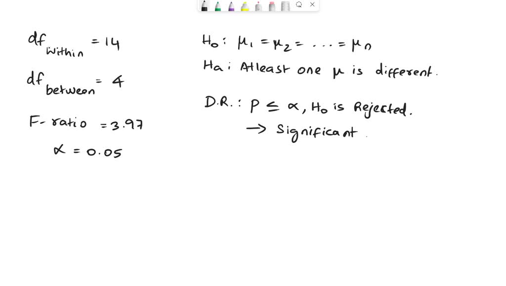 Solved If Df Within 14 And Df Between 4 Will An F Ratio Of 397 Reach Significance At The