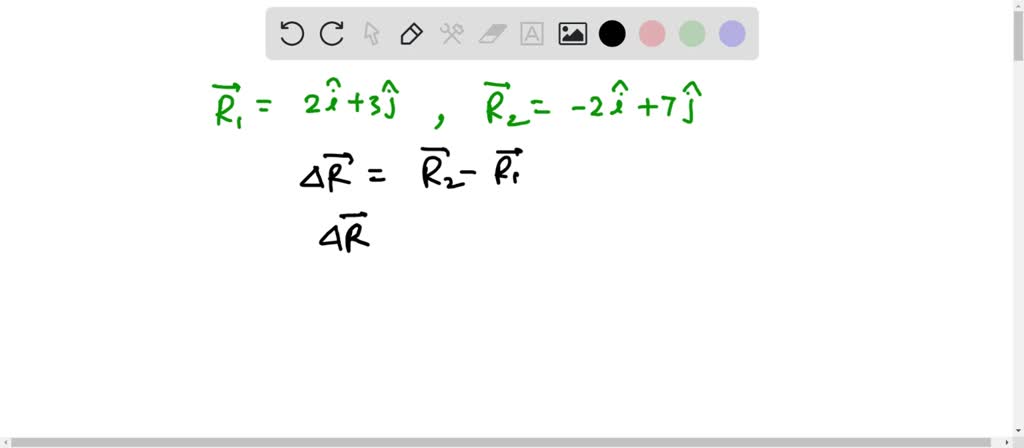 The position vector of an object is given by R1 = 2i + 3j and 4 s later ...
