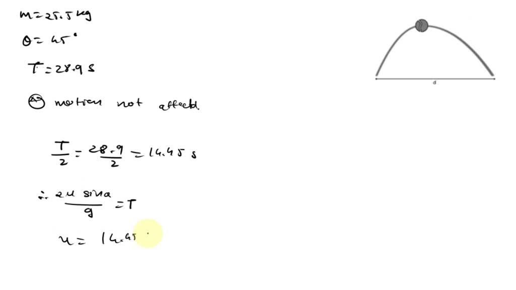 SOLVED: A cannonball of mass 25.5 kg is shot into the air at an angle of 45 degrees with respect ...