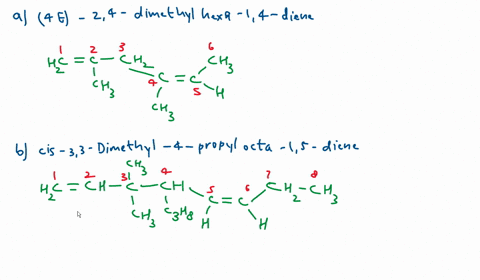 Draw structures corresponding to the following systematic names: (a) (4 E)-2,4 -Dimethylhexa-1,4 ...