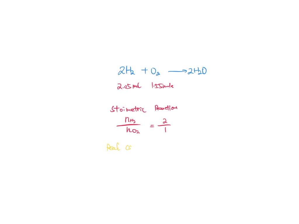 SOLVED: If 2.10 moles of H₂ and 1.55 moles of O₂ react how many moles of H₂O can be produced in ...