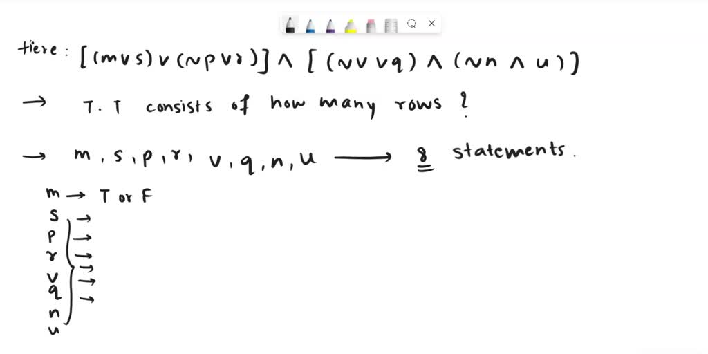SOLVED: Text: point(s) possible Give the number of rows in the truth table for the following ...