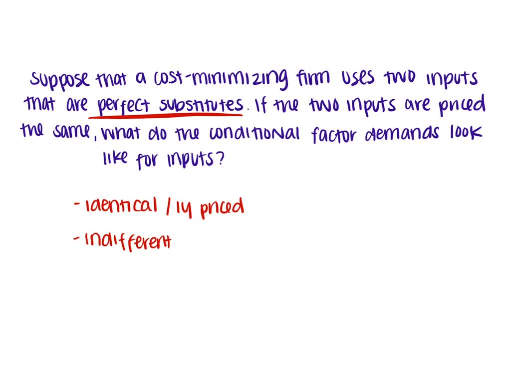 Solved Suppose That A Cost Minimizing Firm Uses Two Inputs That Are Perfect Substitutes If The