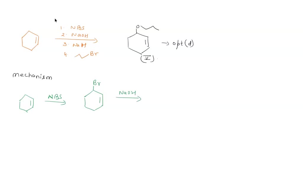 SOLVED: 9) Predict the major product of the following reaction sequence. NES, 2. NaOH 3. Nah Br OH