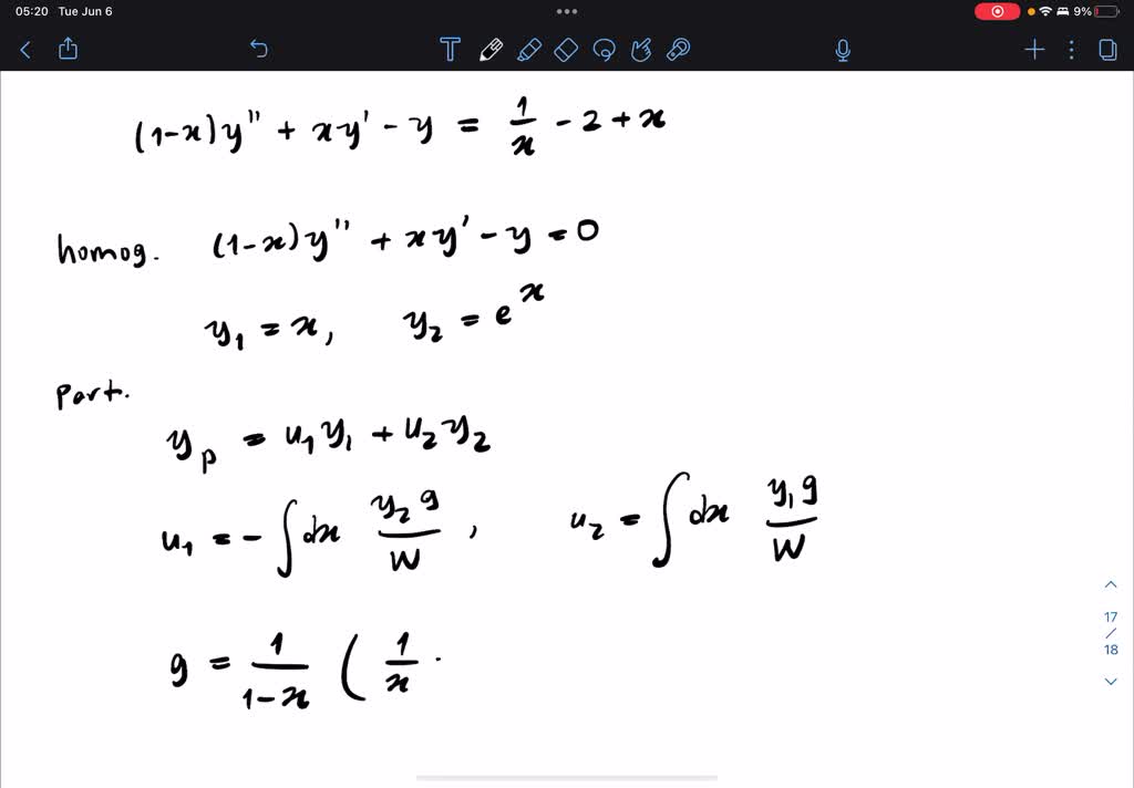 SOLVED: A second order differential equation is given as below: (1-x)y”+xy'-y= (1/x)-2+x Write ...