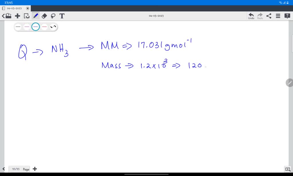 How many moles are in 1.2 x 10^3 grams of ammonia, NH3? (SHOW WORK AND ...