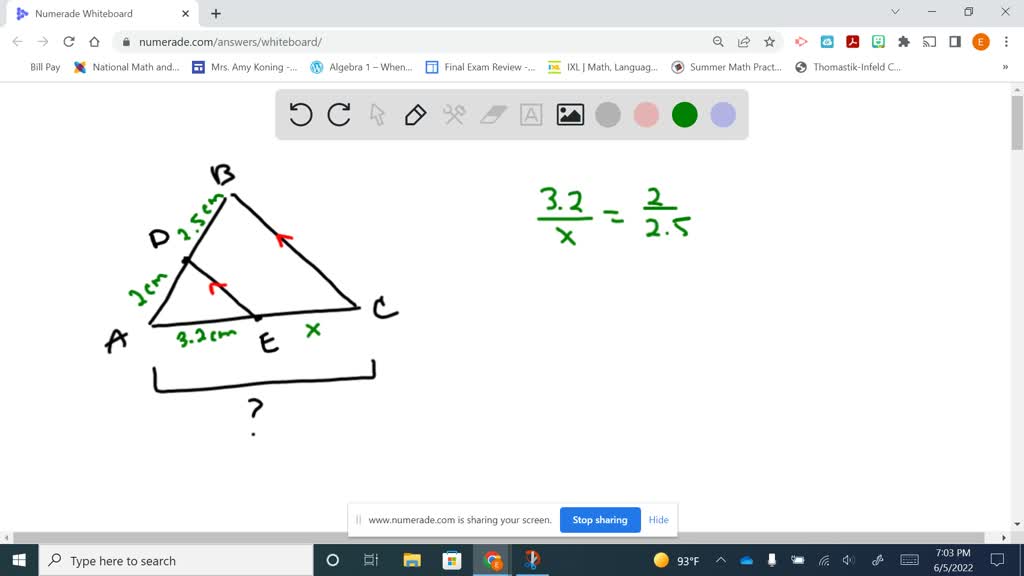 SOLVED: in triangle ABC,D and E are points on the sides AB and AC respectively such that DE is ...
