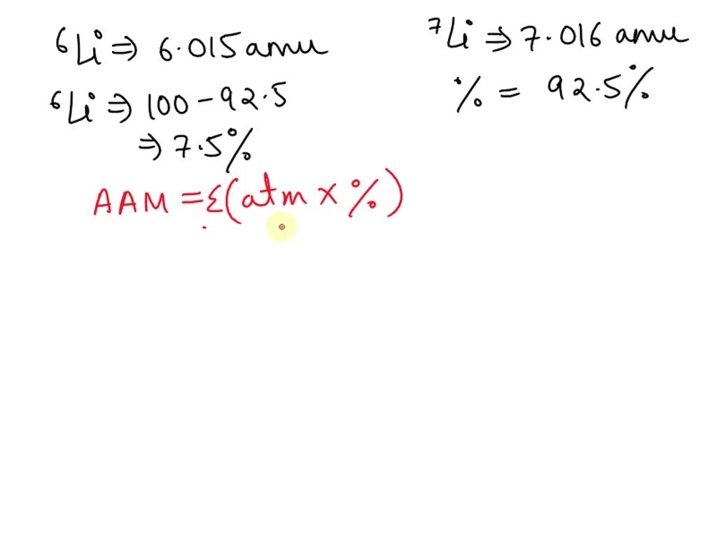 Solved Li Has Two Natural Isotopes Li 6 6 015 Amu And Li 7 7 016
