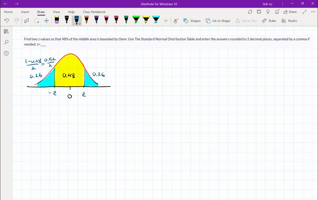 SOLVED: 'G0. End two z values so that 48% of the middle area is bounded ...