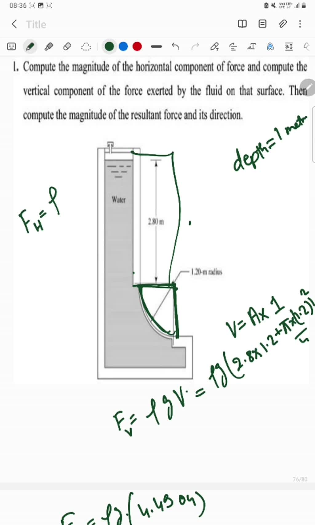 SOLVED: 1. Compute the magnitude of the horizontal component of force and compute the vertical ...