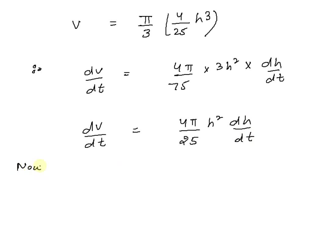 SOLVED: A conical water tank (pointed end down) has a base (top) radius ...
