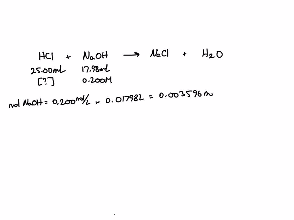 SOLVED: When 25.00 mL of an unknown HCl solution is titrated with a 0.200 M NaOH solution, it ...
