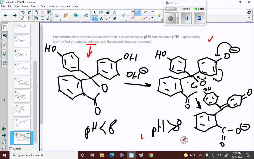 SOLVED: Phenolphthalein a common acid-base indicator exists in two forms depending on the pH of ...