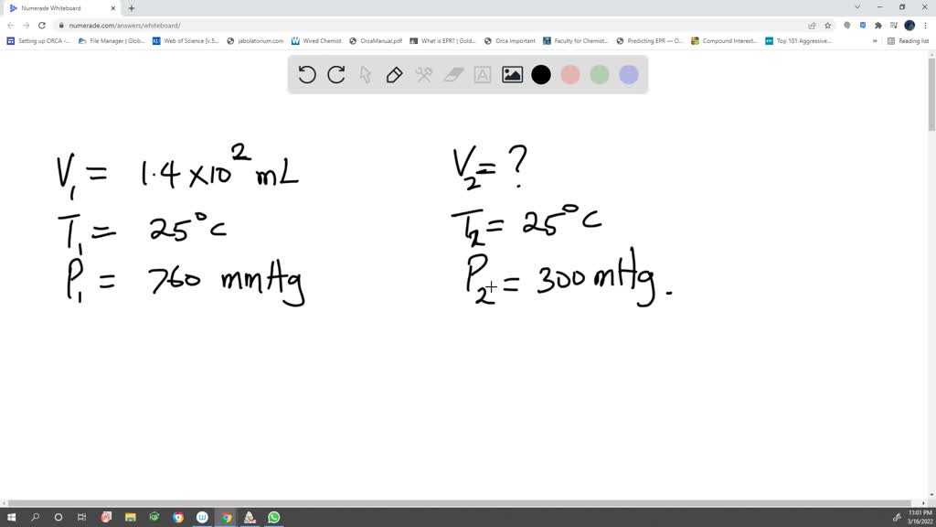 SOLVED: A sample of a gas occupies 1.40 × 103 mL at 25°C and 760 mmHg ...