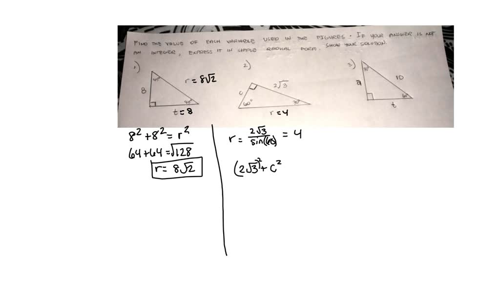 SOLVED: Find the value of each variable used in the figures. If your answer is not an integer ...