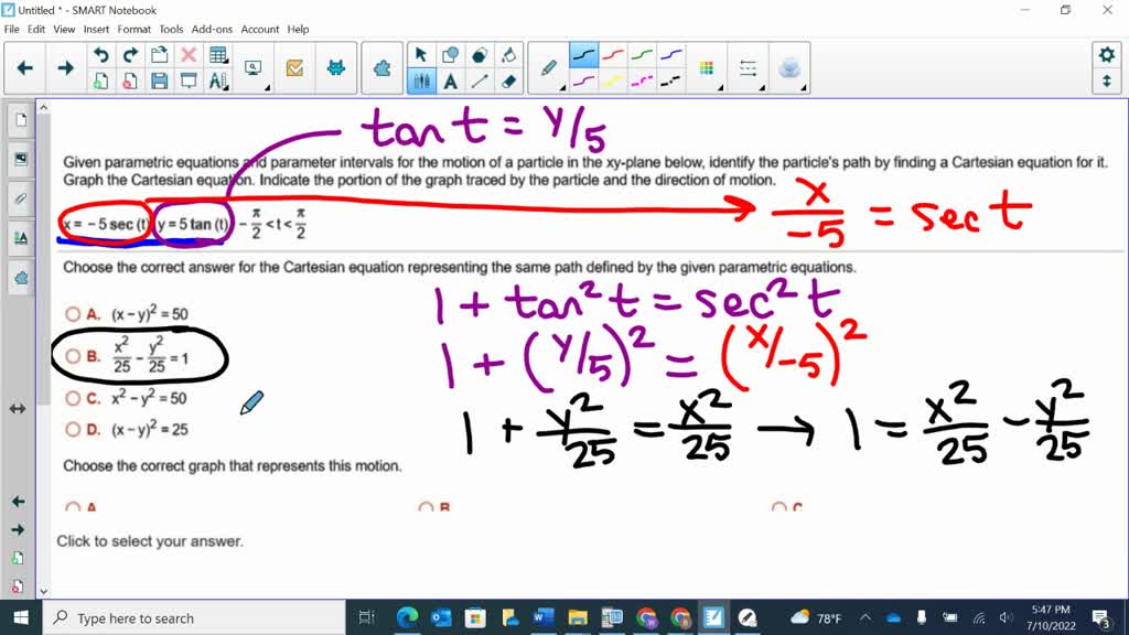SOLVED: Given parametric equations and parameter intervals for the ...