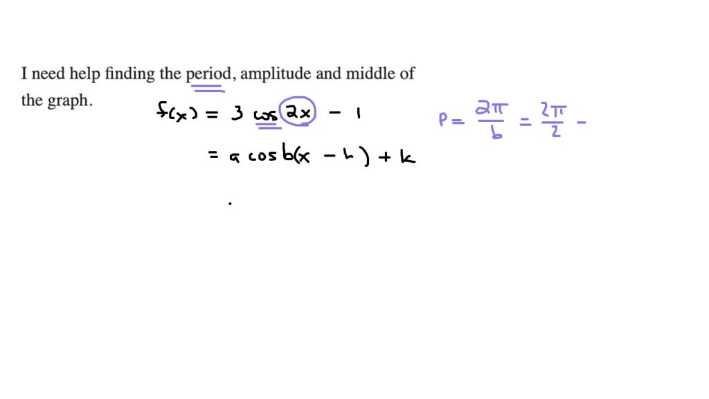 SOLVED: I need help finding the period, amplitude and middle of the graph.
