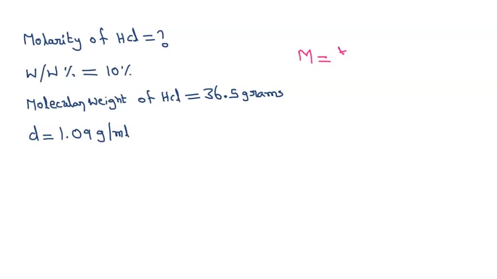 SOLVED: Determine molarity of 39% by mass HCI solution with Density of ... SOLVED: Determine molarity of 39% by mass HCI solution with Density of ...