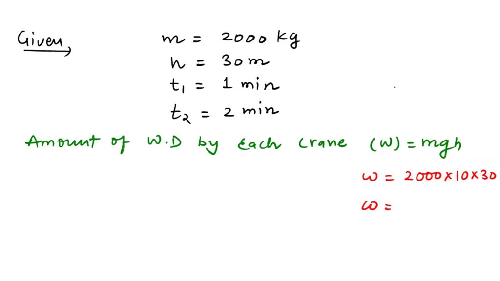 SOLVED: A car of mass 2000 kg is lifted up a distance of 30m by a crane ... SOLVED: A car of mass 2000 kg is lifted up a distance of 30m by a crane ...