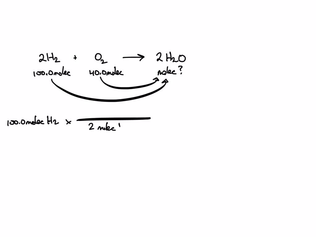 SOLVED: If 100.0 molecules of H2 and 40.0 molecules of O2 react, how many molecules of H2O can ...