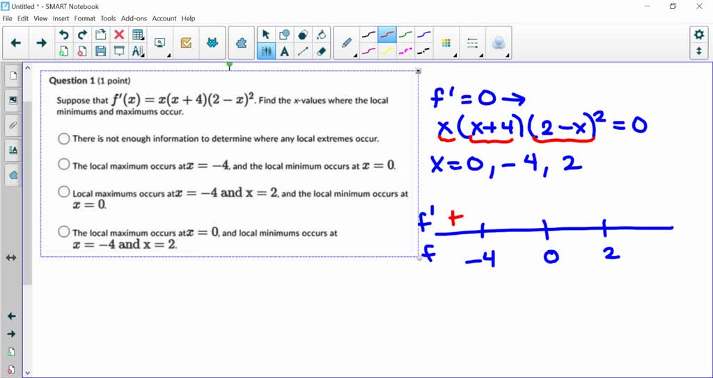 SOLVED: fhas local maximum at - 1; the local maximum is 1 fhas local maximum at x = 0; the local ...