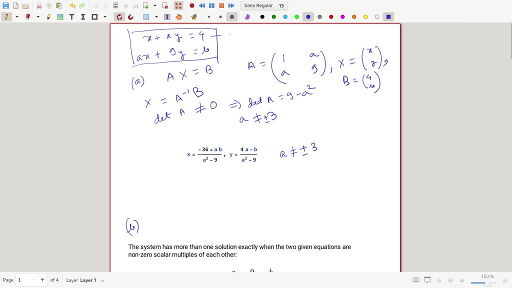 SOLVED: 'Consider the system x+ay = 4 ax + 9y = b For which values of a does the system have a ...
