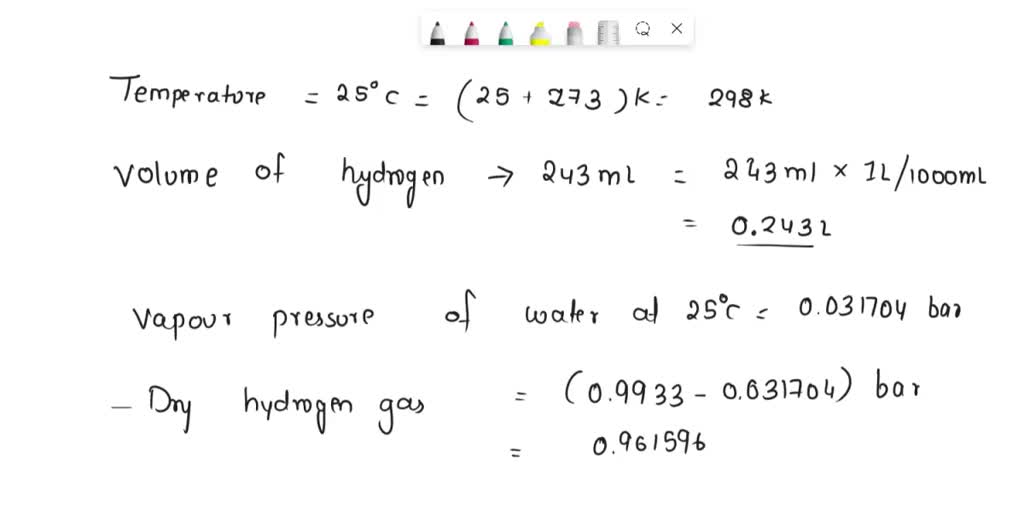 SOLVED: The following reaction is used to generate hydrogen gas in the laboratory. If 243 mL of ...