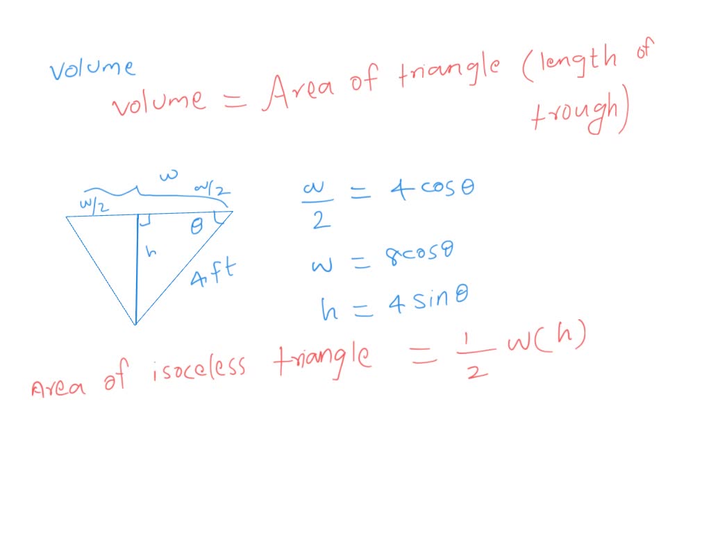 SOLVED: A 20 ft long water trough has ends in the form of isosceles ...